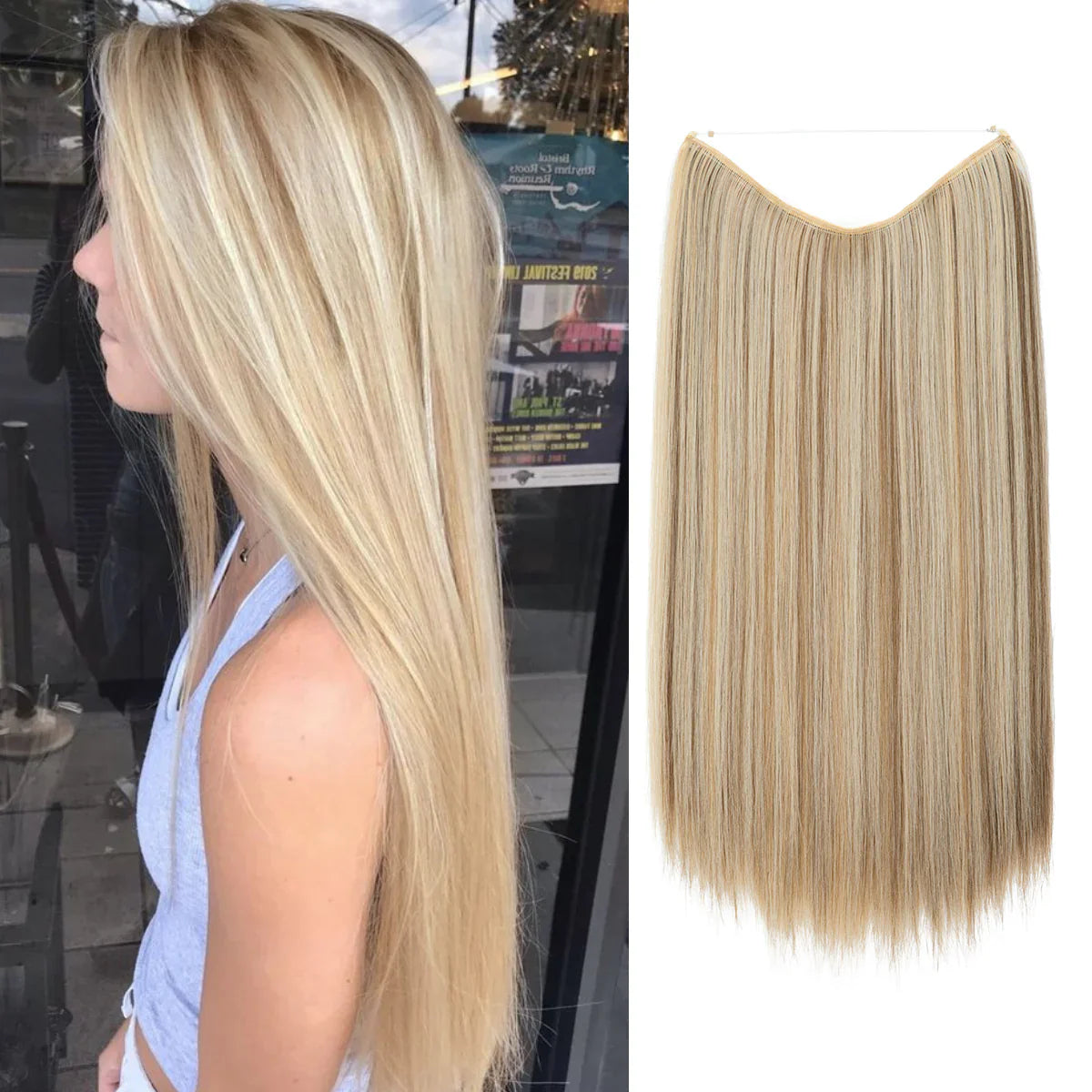 Bahama Beige 14 Inch Straight Halo Hair Extensions | Thathair