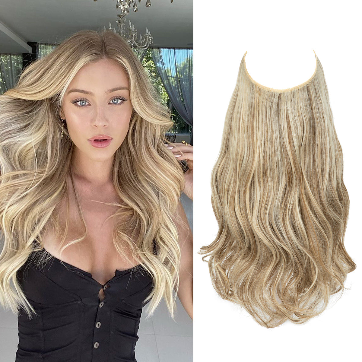 Bahama Beige 14 Inch Wavy Halo Hair Extensions | Thathair